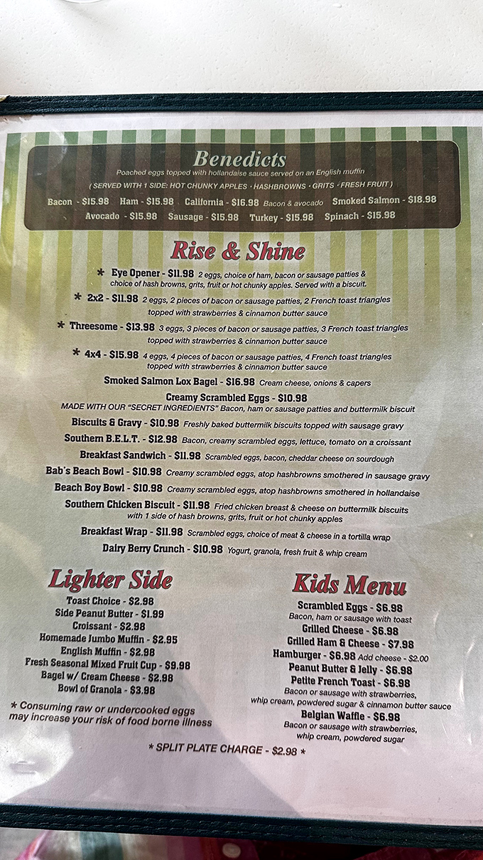 The menu reads like a love letter to morning indulgence, with benedicts and beach bowls competing for your stomach's attention.