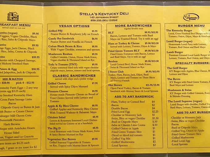 The unassuming yellow menu doesn't need fancy fonts or flowery descriptions&mdash;it simply lists the ingredients to happiness, Kentucky-style.