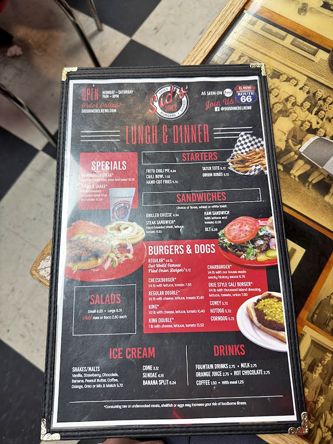 The menu at Sid's doesn't mess around&mdash;it cuts straight to the classics that have kept Americans happily fed for generations.