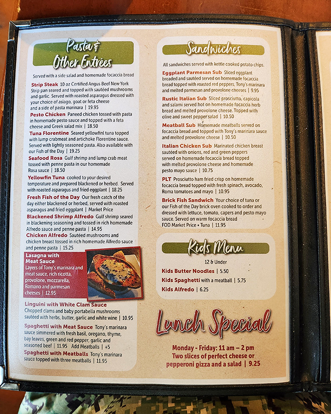 When the menu offers Yellowfin Tuna alongside Chicken Alfredo, you know this kitchen doesn't play around with options.