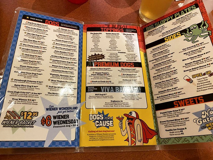 Choosing from this menu is like being a kid in a candy store, except the candy is hot dogs and you're allowed to have as many as you want. 