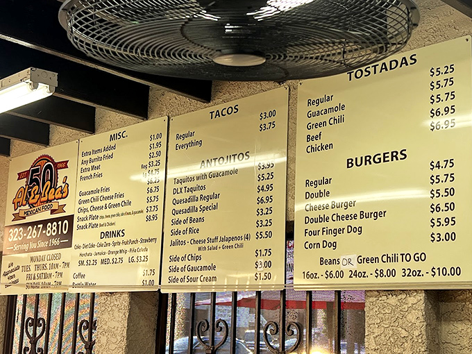 This menu board is the roadmap to happiness. No fancy fonts or pretentious descriptions—just straightforward paths to Mexican food nirvana.
