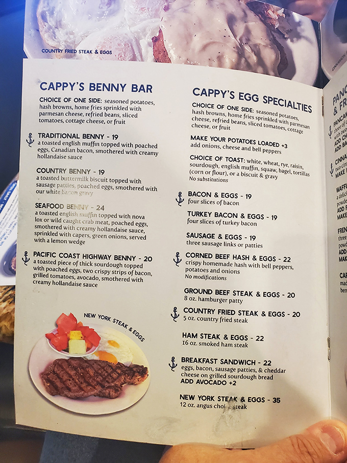 This menu isn't just a list of options&mdash;it's a roadmap to breakfast nirvana where the Benny Bar section deserves its own zip code.