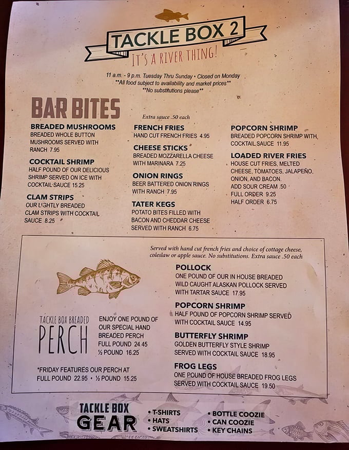 The menu reads like a love letter to freshwater delicacies, with walleye and perch taking center stage in this aquatic drama.
