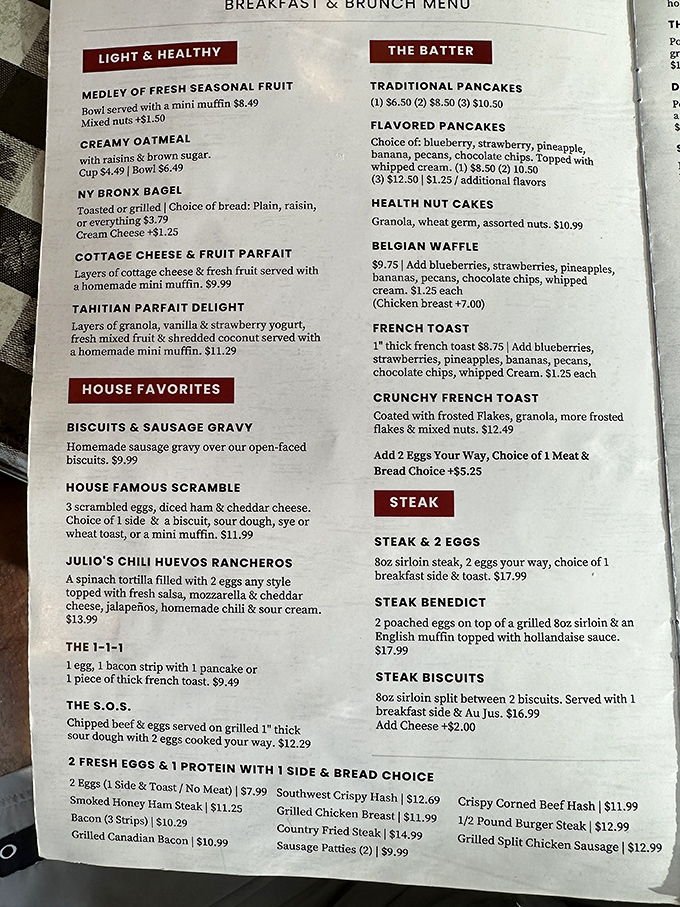 A menu that reads like poetry to hungry souls. The "House Favorites" section should come with a warning: decision-making becomes nearly impossible.