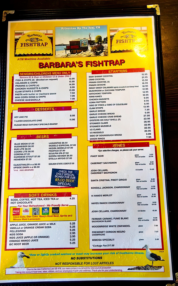 This menu isn't just a list of options&mdash;it's a treasure map to seafood nirvana, with the fish and chips clearly marked as the X.