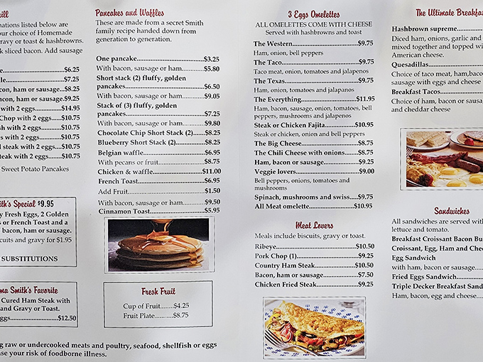 Notice those blueberry pancakes and omelet options listed&mdash;but the burgers below are the plot twist nobody saw coming.