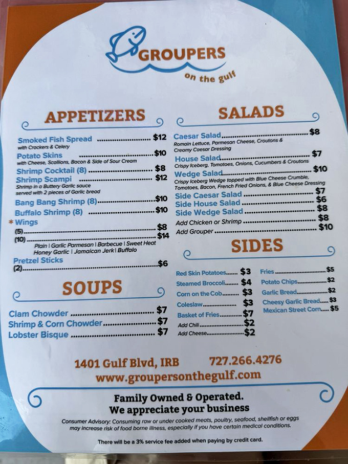 The menu reads like a love letter to Gulf seafood&mdash;straightforward, unpretentious, and focused on what matters: fresh fish prepared with respect.