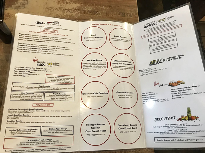 A menu that doesn't need fancy fonts or pretentious descriptions&mdash;just straightforward breakfast magic that speaks directly to your hunger.