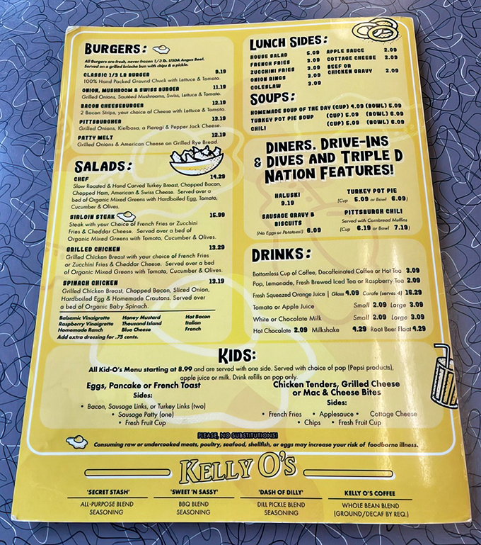 The menu reads like a love letter to comfort food classics – burgers, salads, and those legendary breakfast offerings that keep locals coming back.