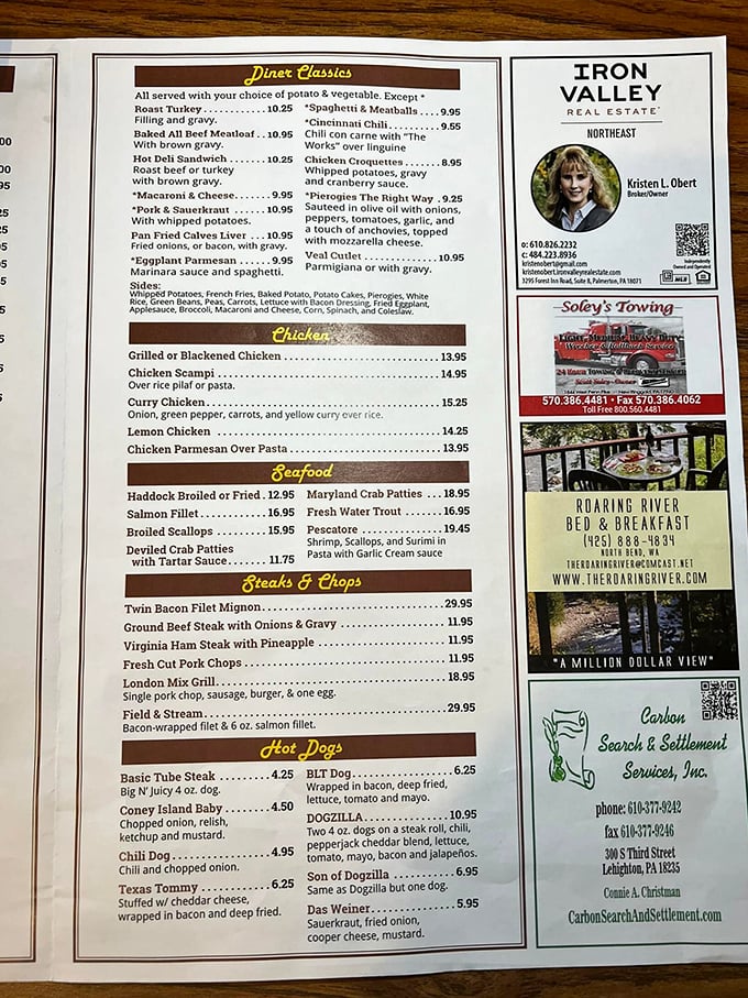 This menu isn't just a list of food &ndash; it's a roadmap to happiness with "Diner Classics" that have stood the test of time.