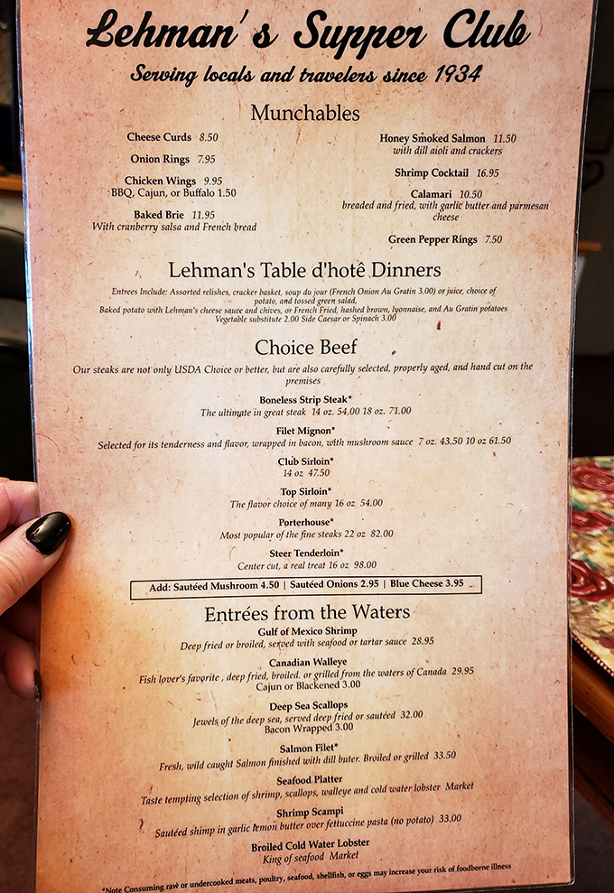 The menu reads like a love letter to Midwest dining traditions&mdash;where "Choice Beef" isn't just a grade, it's a philosophy.