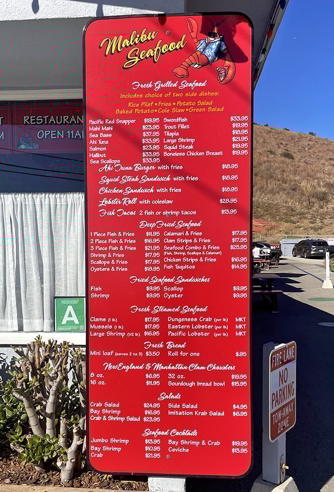 The iconic red menu board &ndash; a siren song of seafood possibilities that has launched a thousand cravings and countless detours off PCH.