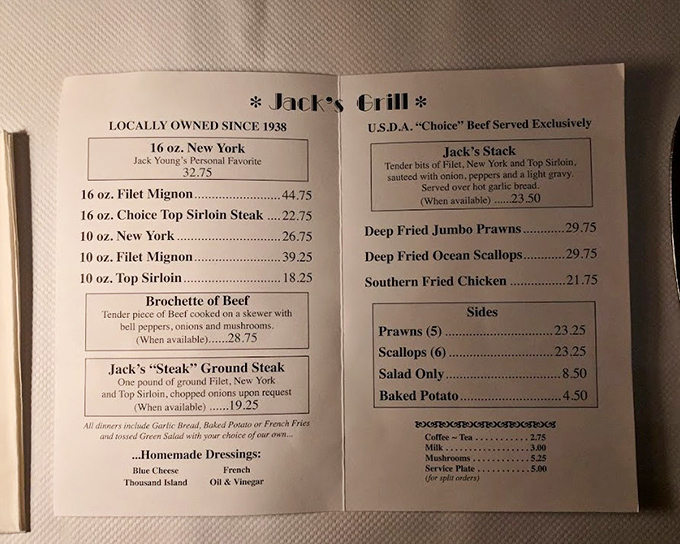 The menu at Jack's doesn't need fancy fonts or trendy descriptions&mdash;when you've perfected steak since 1938, simplicity speaks volumes.