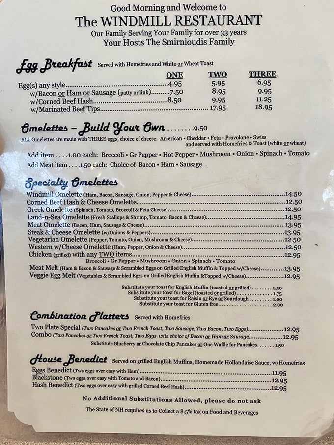 A menu that doesn't need fancy fonts or pretentious descriptions&mdash;just honest breakfast offerings that have kept locals coming back for over three decades.