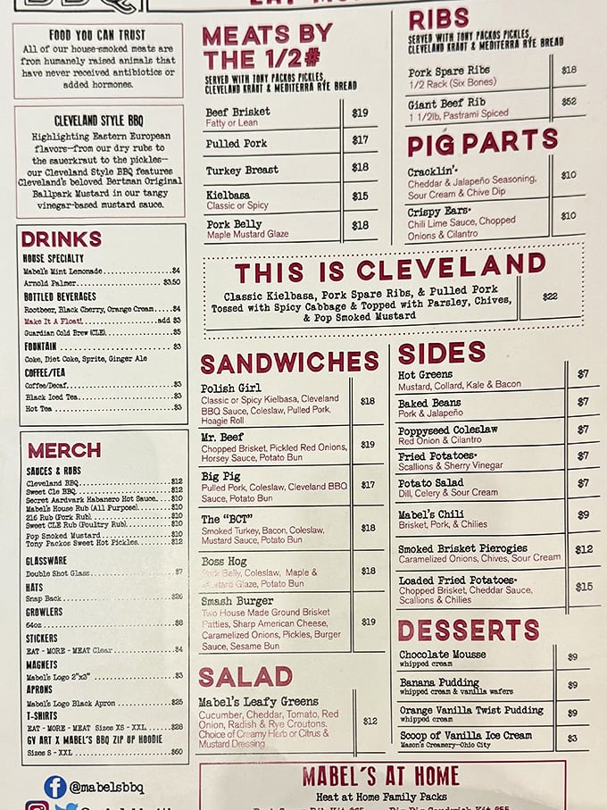 This isn't just a menu&mdash;it's a declaration of Cleveland's barbecue independence, complete with Eastern European influences that would make your Polish grandmother nod in approval. 