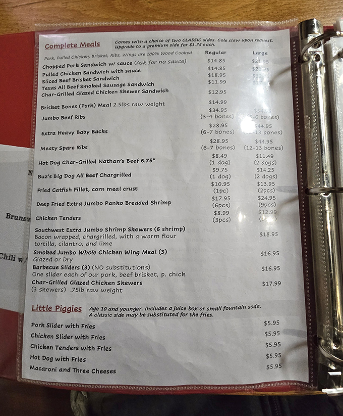 Every good barbecue joint needs a proper menu, and this one's packed with enough options to make decision-making delightfully difficult.