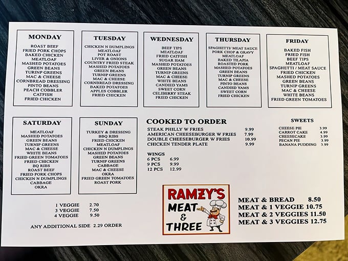 The weekly menu board – a calendar that locals plan their lives around. Monday's meatloaf might just be worth rescheduling that doctor's appointment.