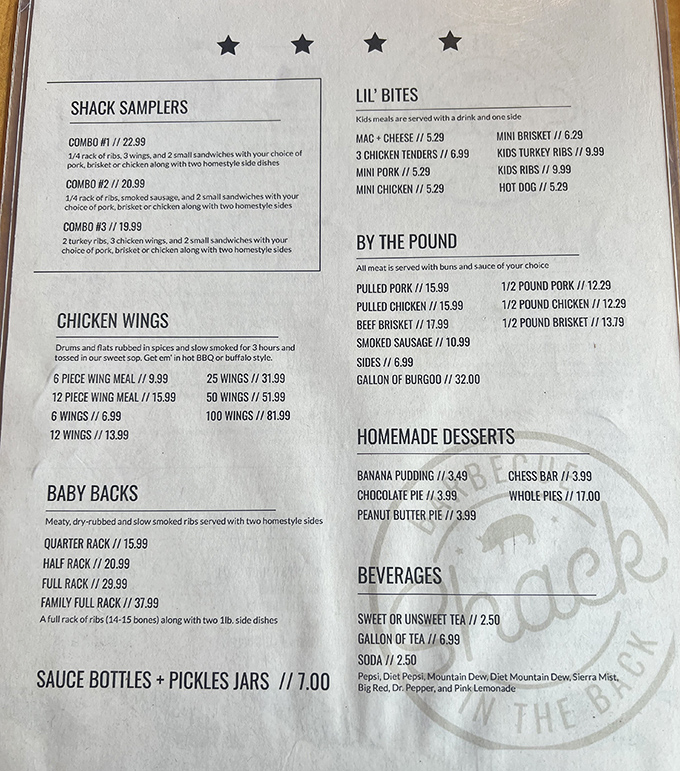 A menu that doesn't need fancy fonts or flowery descriptions&mdash;just the straightforward promise of smoked meat excellence. Decision paralysis has never been so delicious.