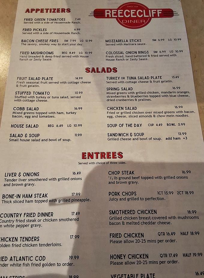 A menu that doesn't need fancy fonts or pretentious descriptions—just honest food that's stood the test of time. Fried green tomatoes, anyone?