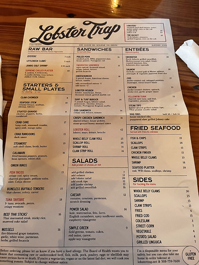 The menu reads like a love letter to seafood enthusiasts. Notice how your eyes immediately dart to "lobster roll" &ndash; that's not an accident.