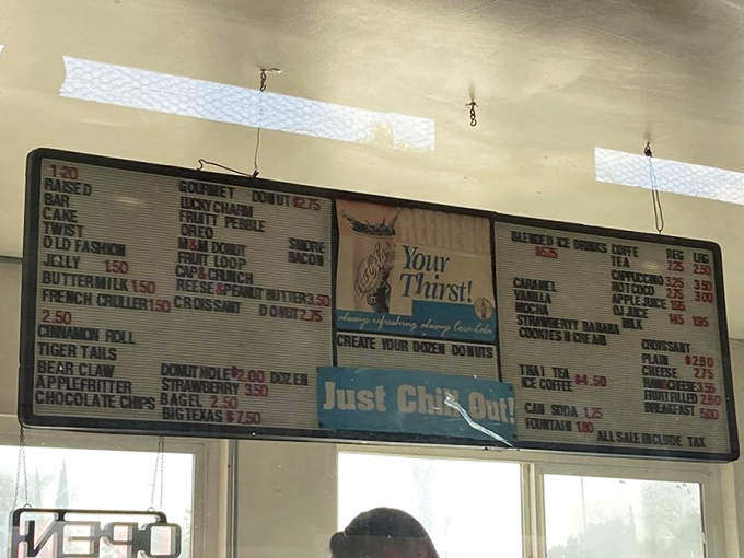 The menu board reveals a dizzying array of options. From tiger tails to bear claws, decision paralysis has never been so delicious.