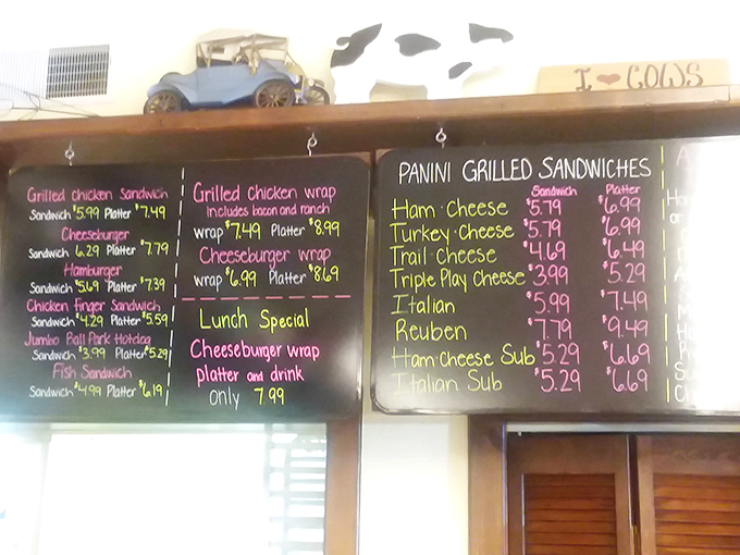 The chalkboard menu doesn't need fancy fonts or clever puns—just straightforward offerings that promise satisfaction without pretense. Grilled paninis that mean business.