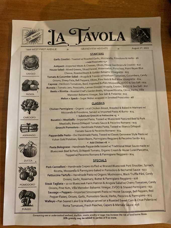 When a menu features hand-drawn vegetables and lists Bluescreek Farm by name, you know someone cares about their ingredients.