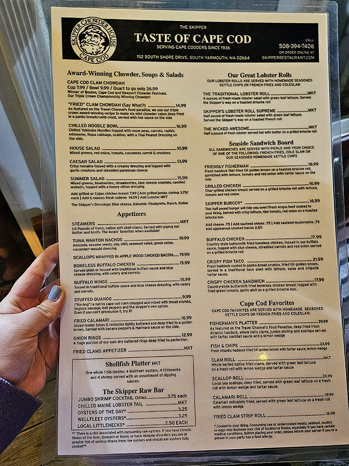 The menu that launched a thousand seafood cravings. Notice how "Award-Winning Chowder" gets top billing&mdash;they know their strengths!