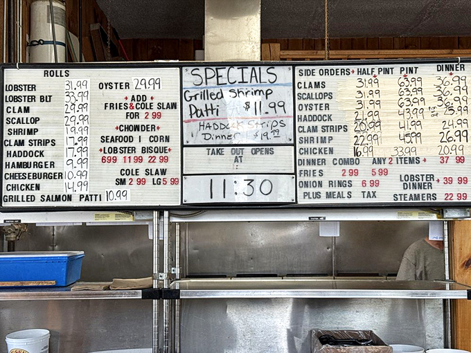 This menu board is the seafood equivalent of a treasure map, with X marking every delicious spot.