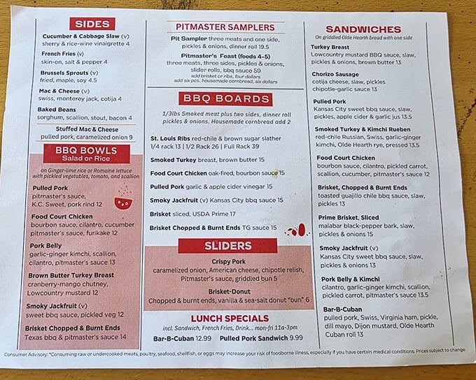 The menu reads like a love letter to smoked meats and creative combinations. Decision paralysis has never been so delicious.