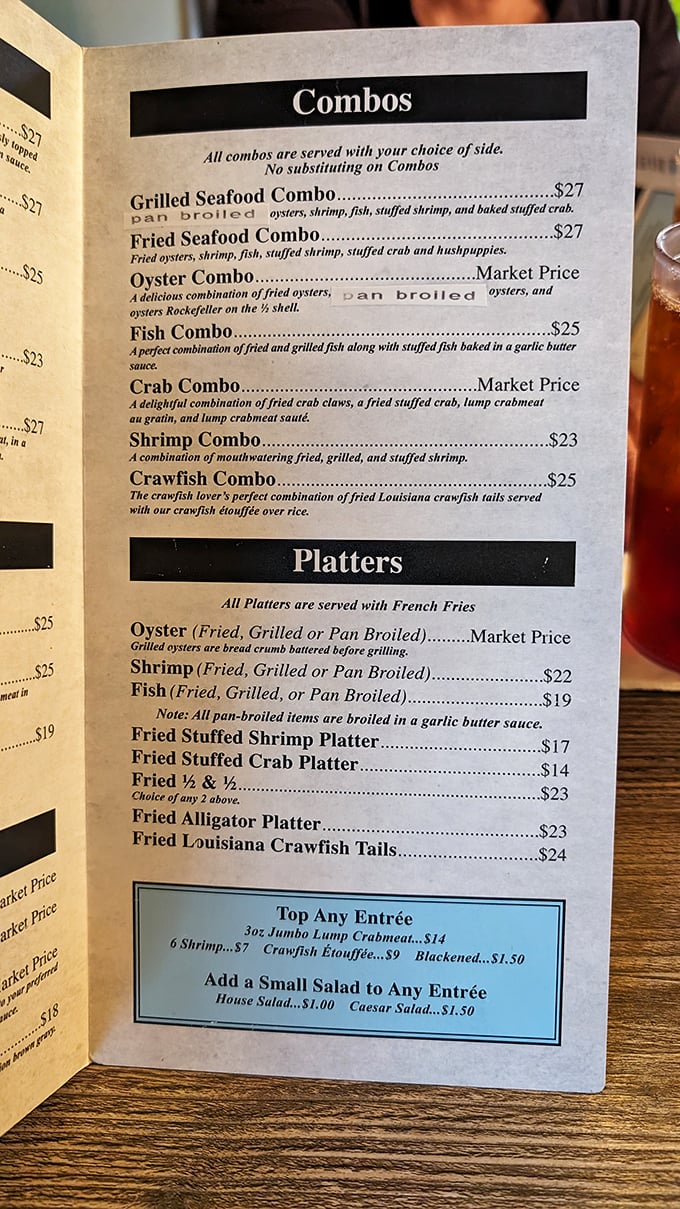 This menu isn't just a list of dishes &ndash; it's a love letter to the Gulf, written in the language of seafood combos and platters that make decision-making deliciously difficult.