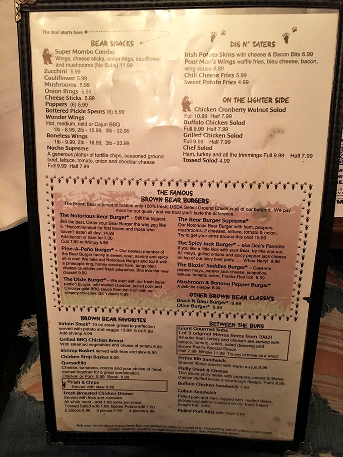 A menu that reads like a love letter to comfort food. The "trail starts here" indeed &ndash; a journey to delicious satisfaction.