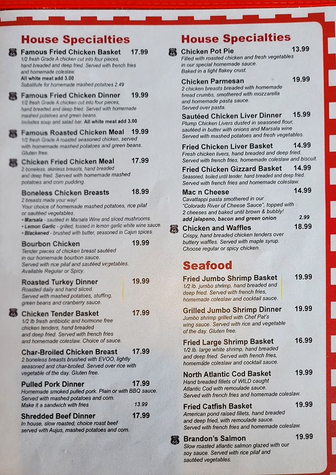 Some menus require a PhD to decipher. This one speaks a universal language: "We do chicken right." The Chicken Gizzard Basket is for the culinary adventurers among us.