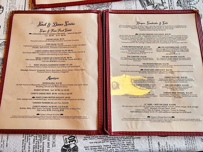 The menu reads like a love letter to comfort food classics, with each description promising the kind of satisfaction that makes you want to hug the chef.