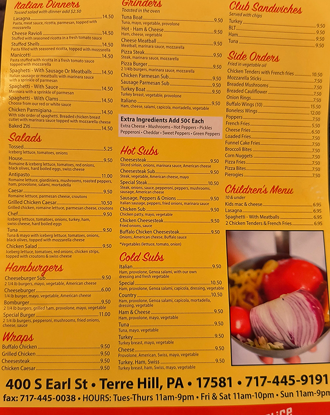 This menu tells the whole delicious story&mdash;from Italian classics to that legendary Buffalo Chicken Cheesesteak that's worth the drive alone.