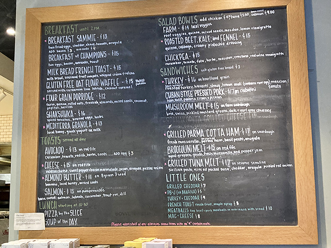 A chalkboard menu that reads like poetry to hungry souls. Each line promises a different journey through Mediterranean flavors without the airfare.