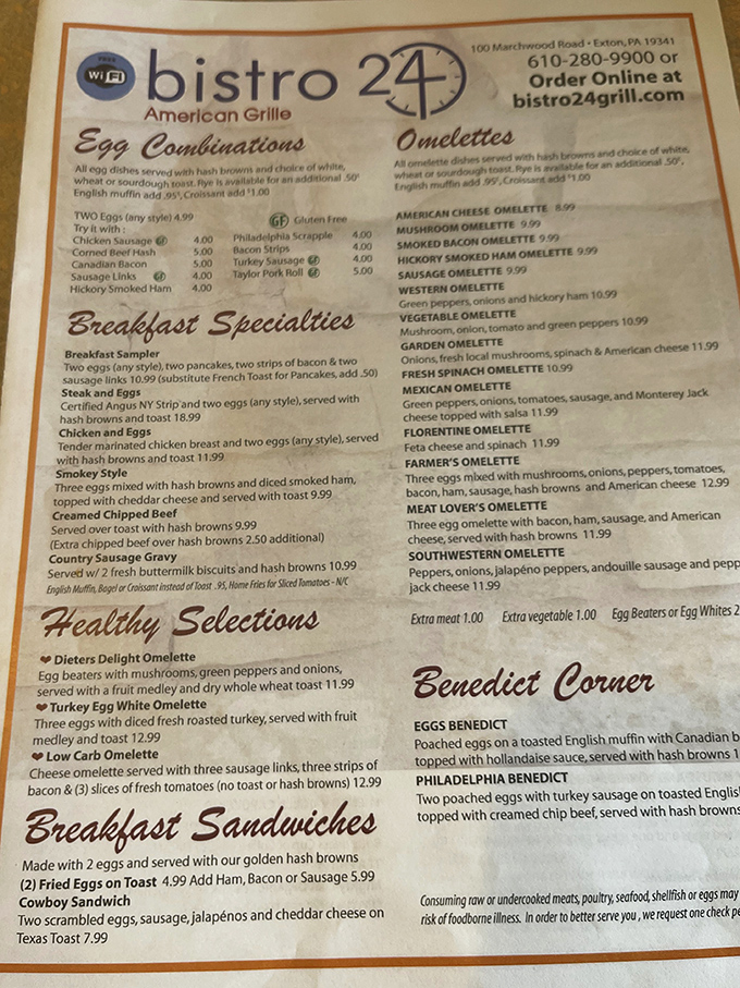 The menu reads like a love letter to breakfast enthusiasts. Choosing just one omelet might be the hardest decision you'll make all day.
