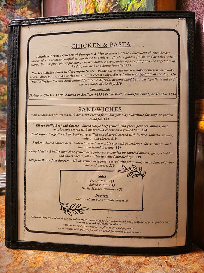 This menu isn't just a list of dishes&mdash;it's a roadmap to happiness. The "You may add: Prime Rib" option might be the most beautiful fine print in Alaska.