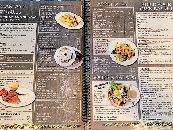 This menu isn't just laminated &ndash; it's a roadmap to happiness with breakfast served all day. Life decisions were never so delicious.