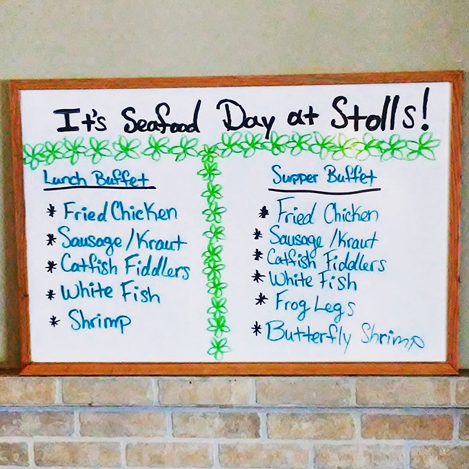 The handwritten seafood menu board—where frog legs and butterfly shrimp share equal billing—is like a delicious treasure map for adventurous eaters.