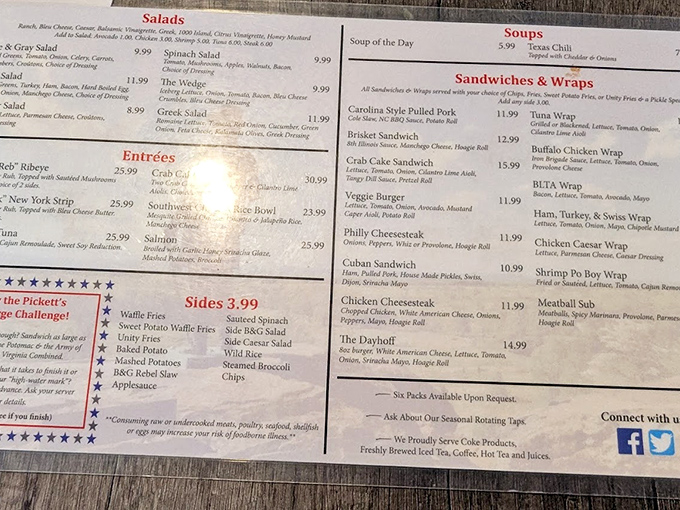 The menu reads like a declaration of deliciousness &ndash; with the Pickett's Burger Challenge standing as the culinary equivalent of charging Cemetery Ridge.