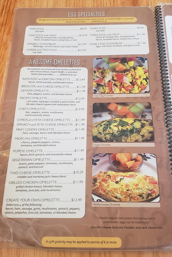 The menu reads like a love letter to breakfast classics. Each option promises the kind of satisfaction that makes Monday mornings slightly more bearable.