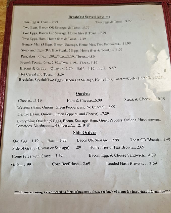 A menu that doesn't need fancy fonts or pretentious descriptions – just honest food at honest prices that'll keep you full till dinner.