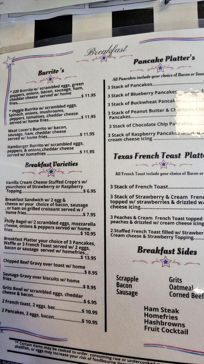 The breakfast menu reads like a love letter to morning indulgence &ndash; where decisions between burritos and pancakes constitute the day's first existential crisis.