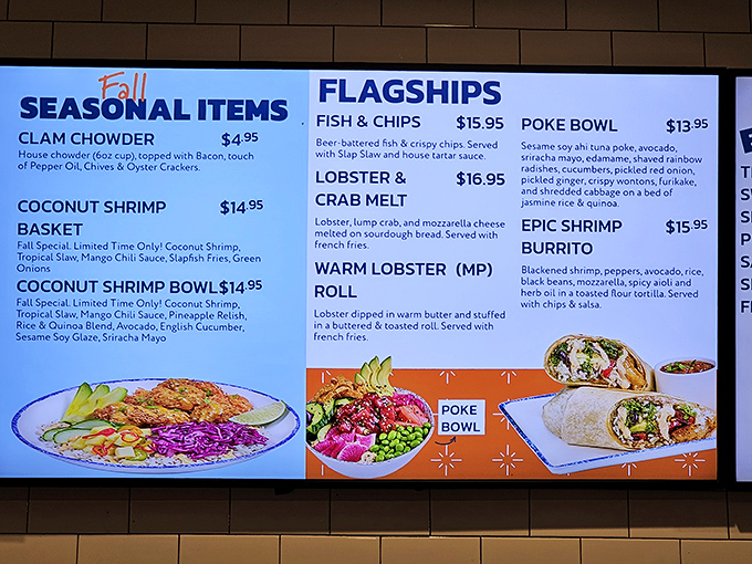 The menu board reads like a love letter to seafood enthusiasts &ndash; each option more tempting than the last, making decisions deliciously difficult.