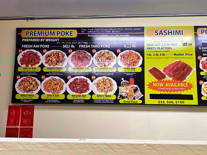 The menu board reads like poetry to seafood lovers. Each variety of poke represents a different shade in Hawaii's flavor spectrum.
