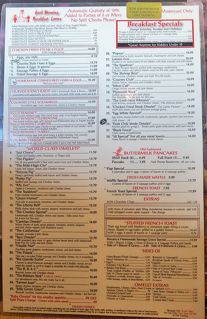 A menu that reads like breakfast poetry&mdash;where "The Kitchen Sink" isn't plumbing advice but a promise of morning abundance.