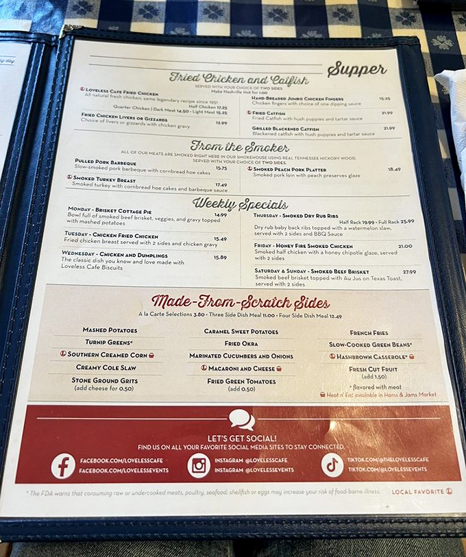 A menu that reads like a love letter to Southern cuisine. The weekly specials alone could sustain a person's happiness indefinitely. 