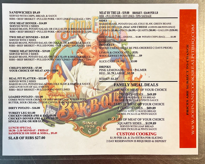 A menu that doesn't need fancy fonts or flowery descriptions&mdash;just the honest promise of meat done right. The barbecue equivalent of "show, don't tell."